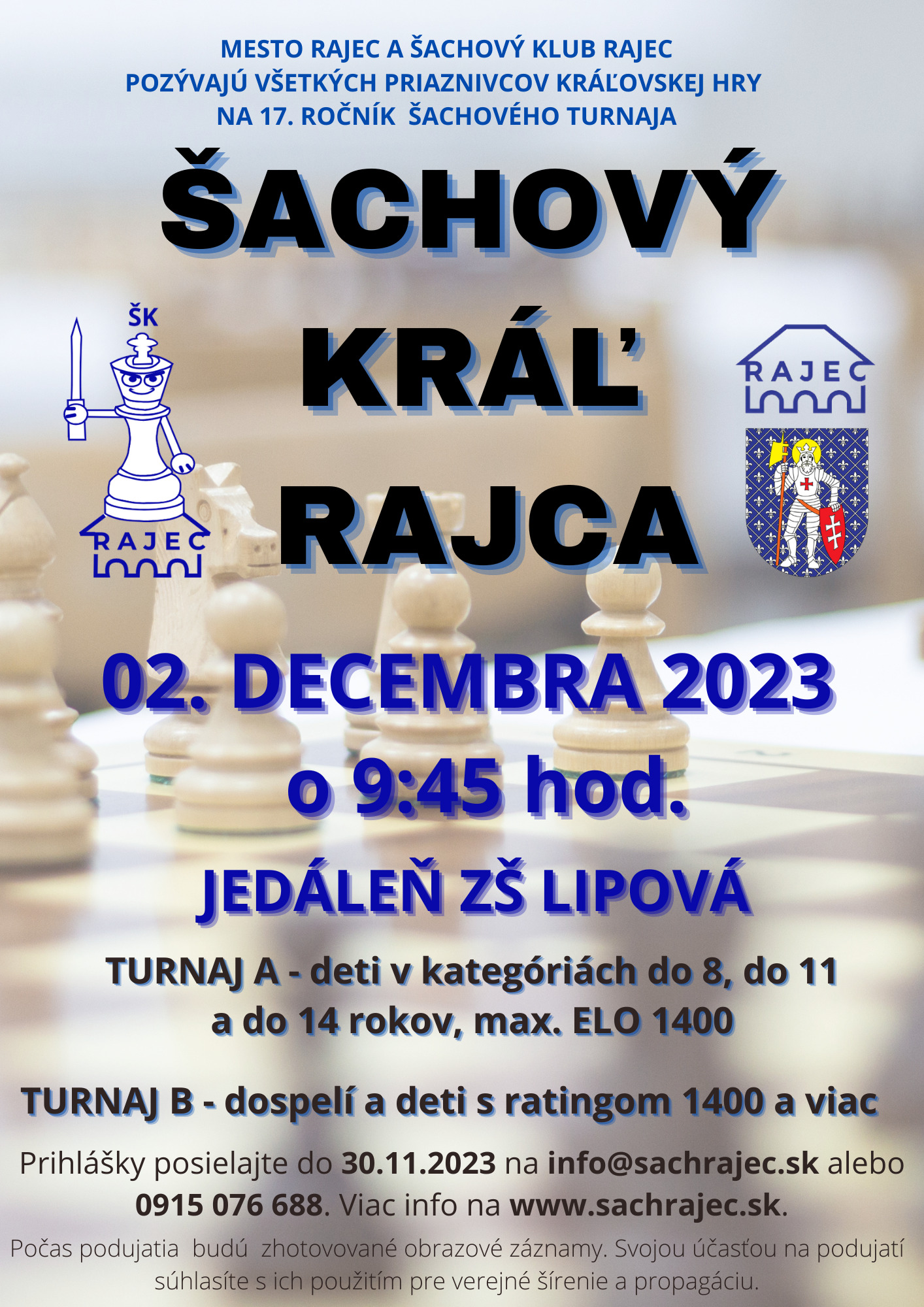 Šachový kráľ mesta Rajec - 17. ročník - 2.decembra 2023 - Šachový Klub ...